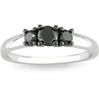M by Miadora Sterling Silver 1/2ct TDW Three-Stone Black Diamond Ring M by Miadora Sterling Silver 1/2ct TDW Three-Stone Black Diamond Ring
