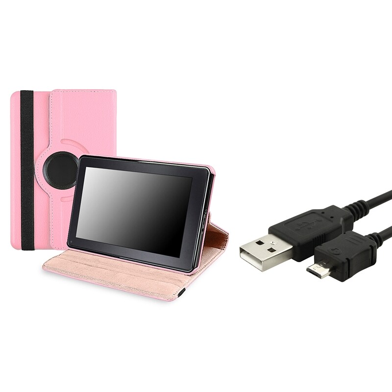 Pink Leather Swivel Case Usb Cable For Amazon Kindle Fire 14378457 Shopping