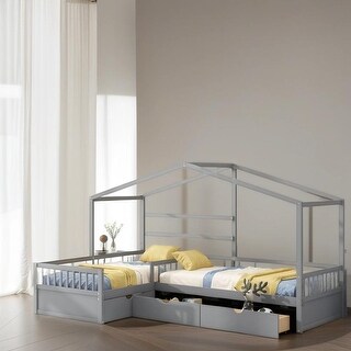 L Shaped Bed With Guardrails Twin Size House Shaped Bed With Three