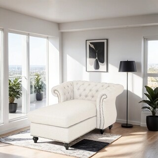 Elegant Beige Chesterfield Chaise Lounge Button Tufted Nailhead