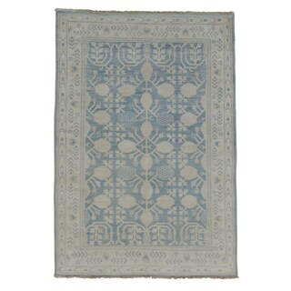 Washed Out Sky Blue Samarkand Oriental Handmade Rug (4' x 5'8) - Bed ...