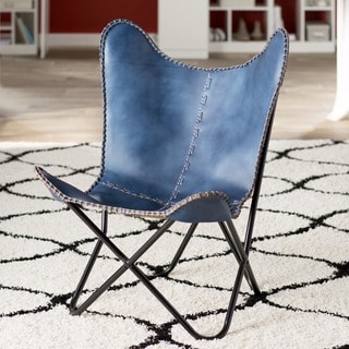 Carbon Loft Larkin Navy Blue Leather Butterfly Chair - Bed Bath ...
