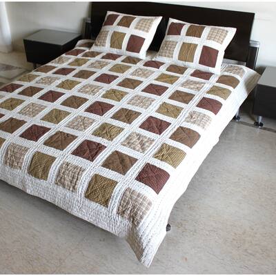 100-percent Cotton Multi Check Queen Size Quilt Set (India) - Overstock ...