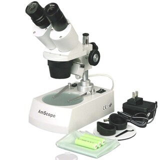 AmScope Cordless LED Top and Bottom Lights Stereo Microscope 10X-20X ...