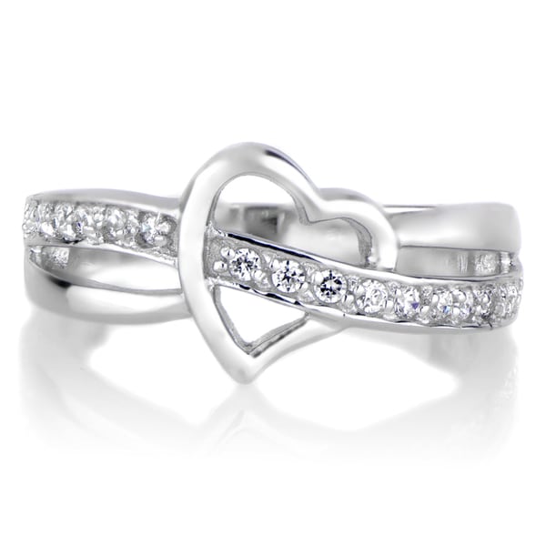 Shop Brass Heart Cubic Zirconia Ring - White - Free Shipping On Orders ...
