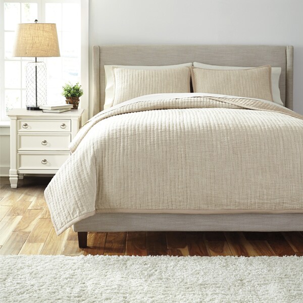 Shop Signature Designs by Ashley Hand Quilted Natural 3-piece Comforter ...