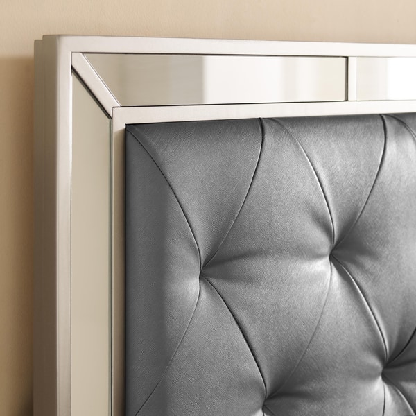 Silver Queen/Full Size Upholstered Tufted Mirrored Headboard - Bed Bath ...
