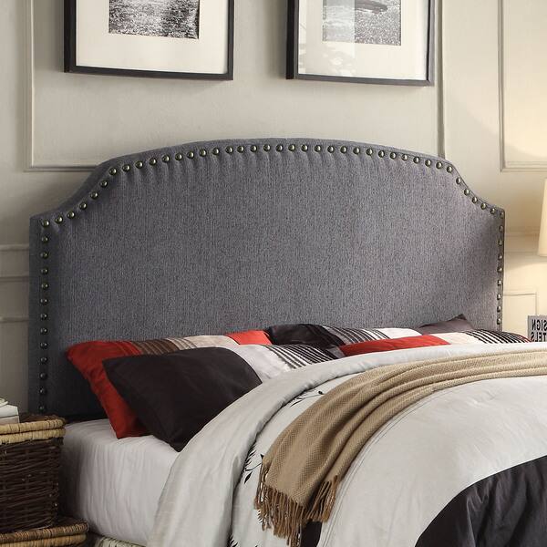 Emira Transitional Grey Adjustable Flax Upholstered Nailhead Headboard ...