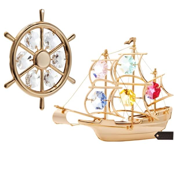 Matashi 24k Gold Plated Ship Set Ornaments with Genuine Matashi ...