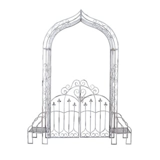 Traditional 91 Inch Arched Iron Garden Gate With Benches by Studio 350 ...