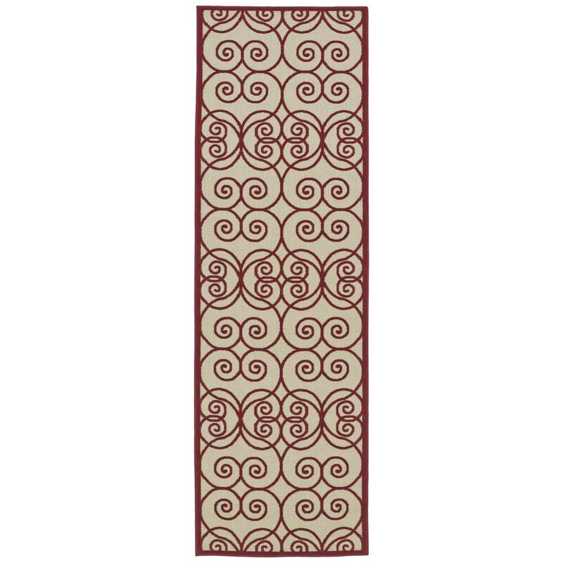 Indoor/Outdoor Luka Red Scroll Rug (2'6 x 7'10) - 2'6" x 7'10 ...