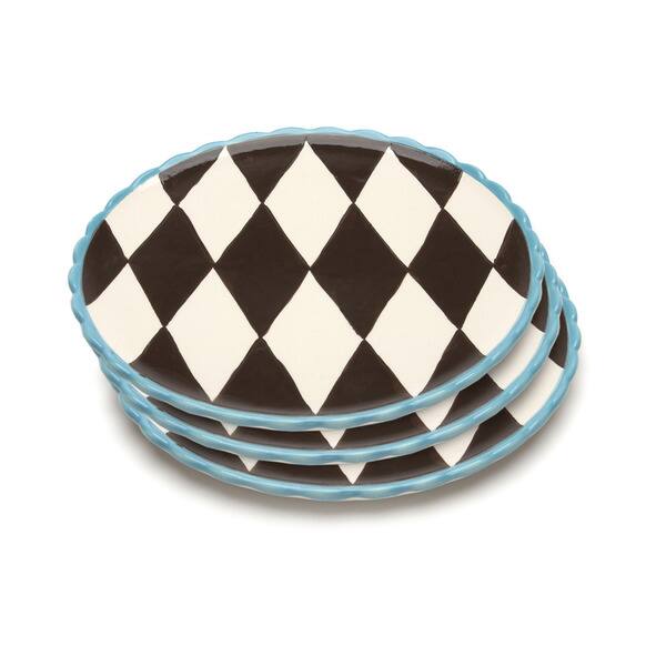 Blue Brûlée Dinner Plates in Losange Pattern with Blue Border by La ...
