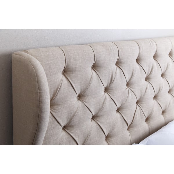 Abbyson Chambers Tufted Wheat Linen Wingback Headboard, Queen/Full ...