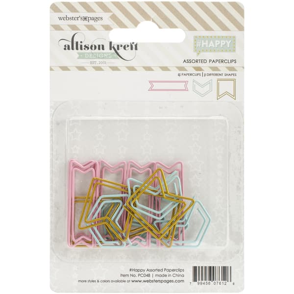 #HAPPY Shaped Paper Clips Assorted 15/PkgTeal Arrows, Gold Flags & Pink ...