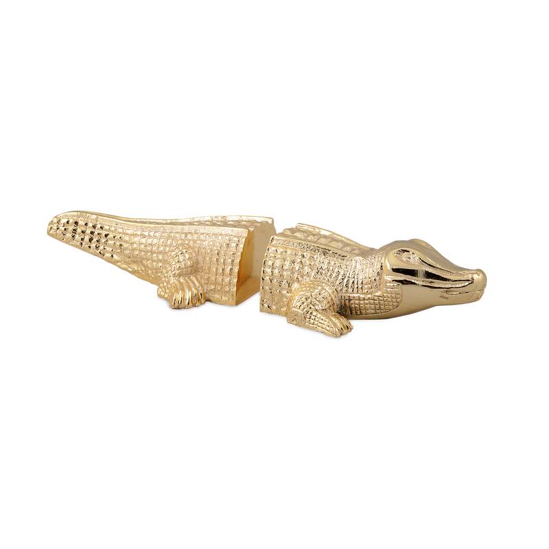 Heche Goldtone Alligator Bookends - Overstock - 10164993