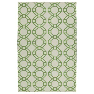 Indoor/Outdoor Laguna Ivory and Lime Geo Flat-Weave Rug (9'0 x 12'0 ...