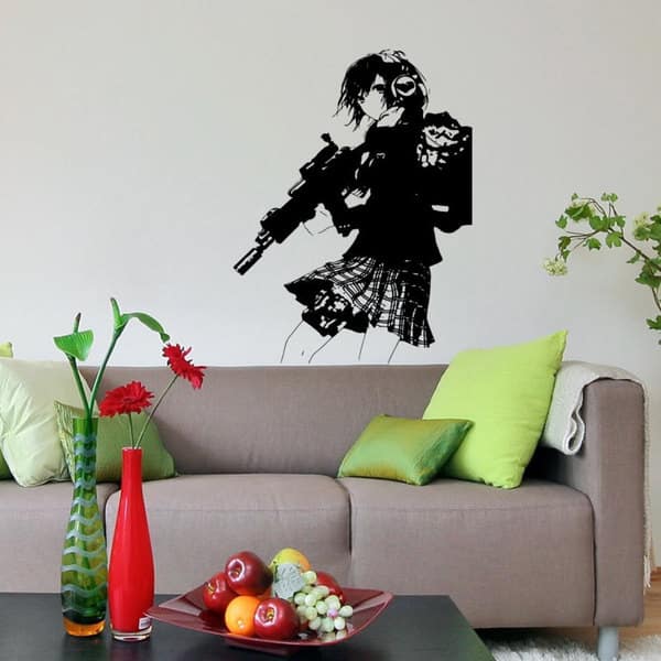 Anime School Girl With Gun Vinyl Sticker Wall Art - Bed Bath & Beyond ...