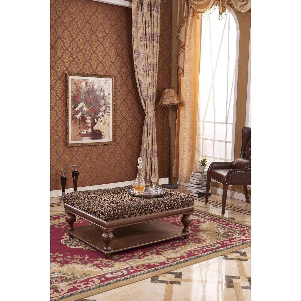 Classic Black Floral Tufted Ottoman Bench - Overstock - 10227461