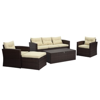 Rio 5-piece 5-seat Dark Brown All-weather Wicker Conversation Set - Bed ...