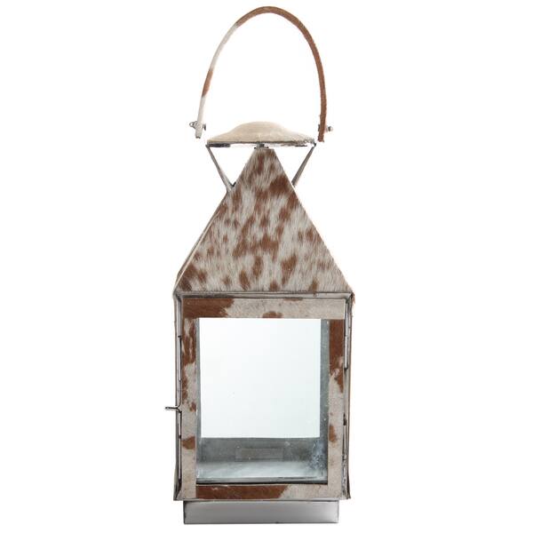 Silver Metal Safari Lantern with Cowhide Accents - Bed Bath & Beyond ...