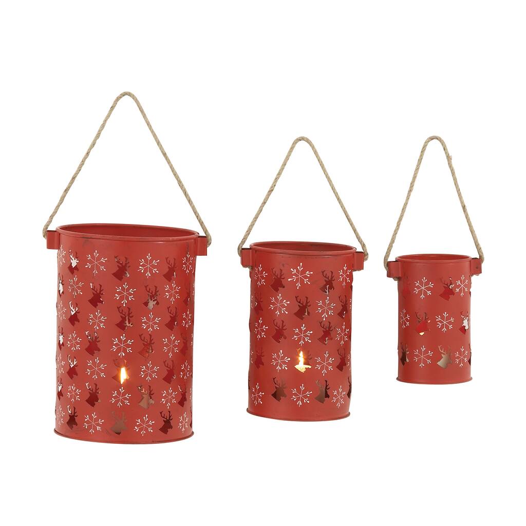 Metal Red Candle Lanterns (Set of 3) - Overstock - 10292325