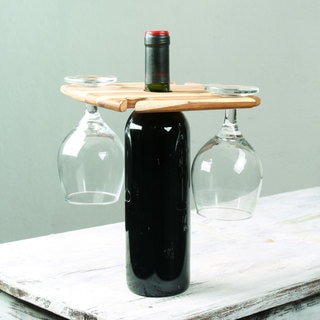 Handmade Teakwood 'Cheers' Wine Bottle and Glass Holder (Guatemala ...