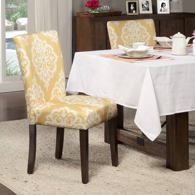 HomePop Yellow and Cream Damask Parson Chairs (Set of 2) - Overstock ...