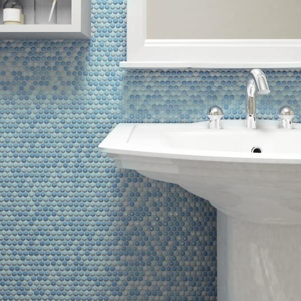 Merola Tile 11.25x11.75-inch Andromeda Penny Round Oceano Porcelain ...