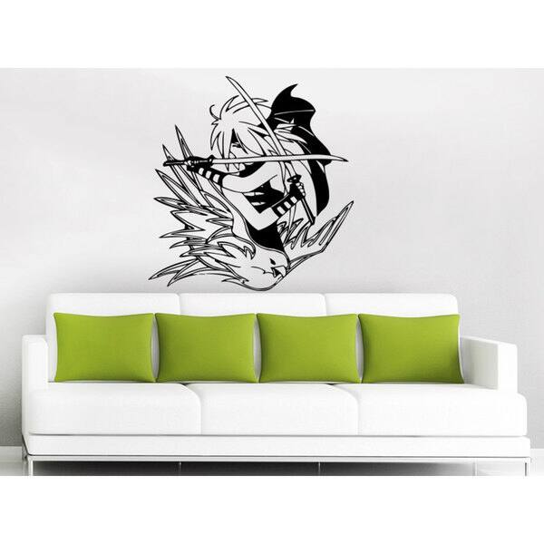 Swords Fight Dove Anime Black Vinyl Sticker Wall Art - Bed Bath ...