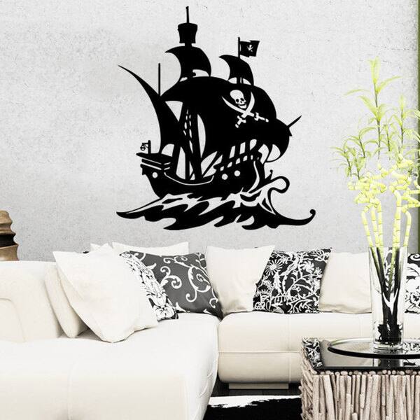 Pirate Ship Jolly Roger Nautical Black Vinyl Sticker Wall Art - Bed ...
