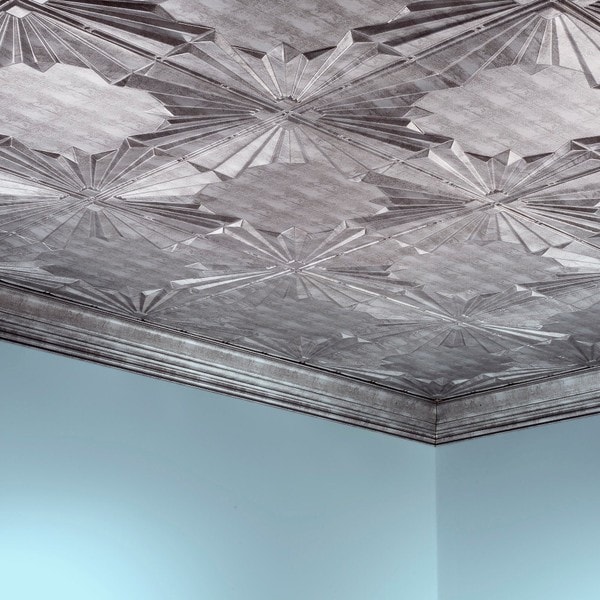 Shop Fasade Art Deco Crosshatch Silver 2 ft. x 4 ft. Glue-up Ceiling ...
