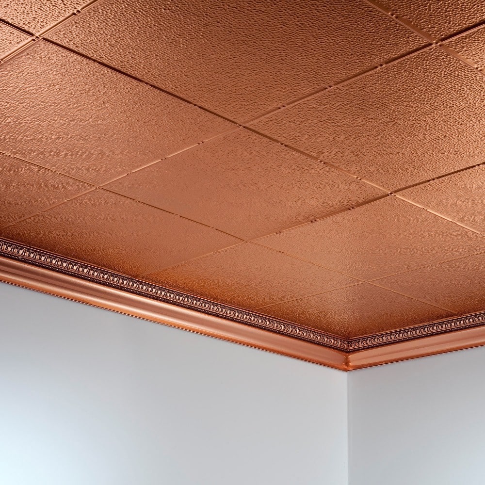 Fasade Hammered Polished Copper 2 ft. x 4 ft. Glue-up Ceiling Tile ...