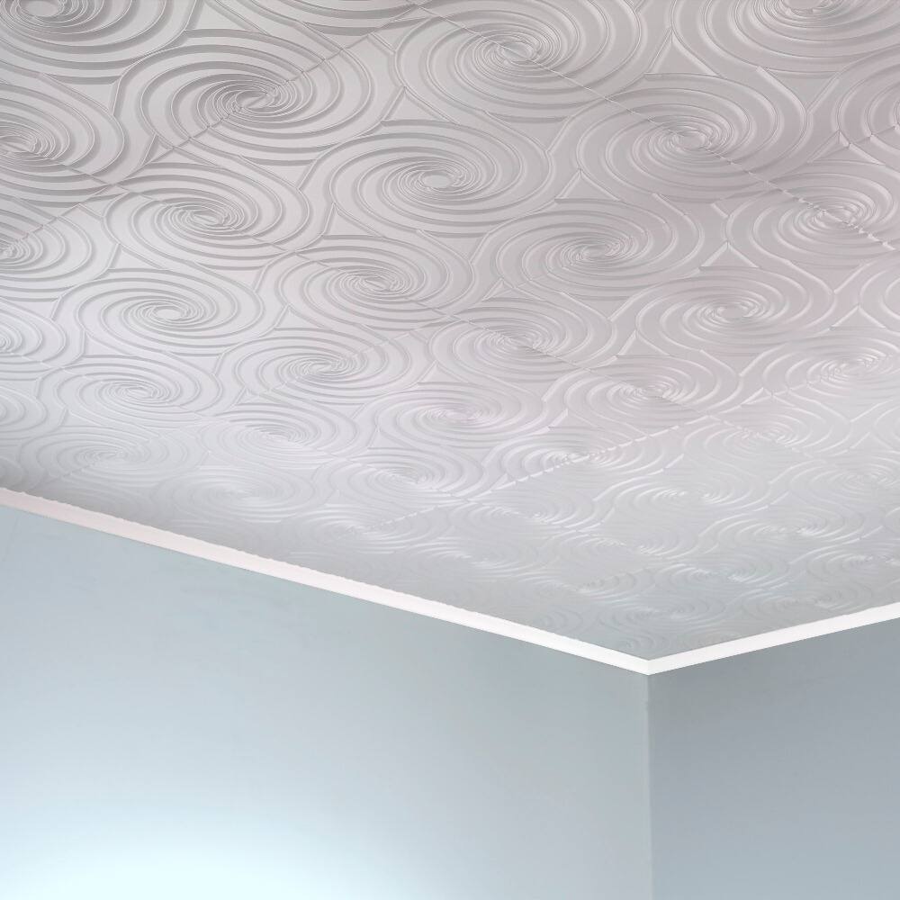 Fasade Typhoon Matte White 2-feet x 2-feet Glue-up Ceiling Tile ...