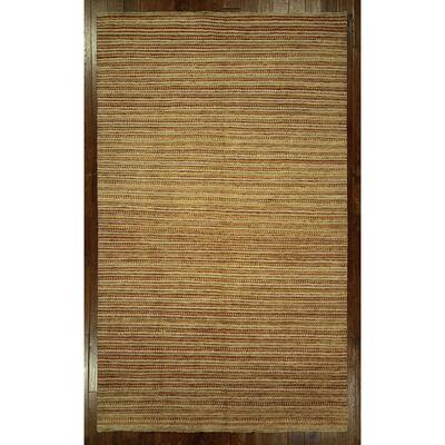 Hand-knotted Brocade Weave Bronze Striped Super Fine Gabbeh Wool Rug (6 ...