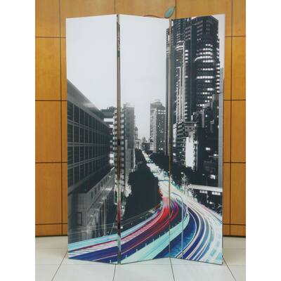 Truly 3-Panel Wooden City Freeway Scene Screen - Overstock - 10438921