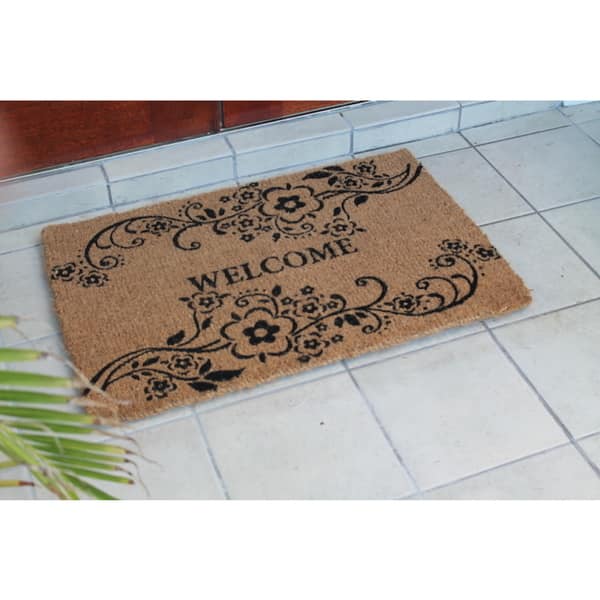 A1HC- First Impression Handmade Large Floral Coir Welcome Mat (2' x 3 ...