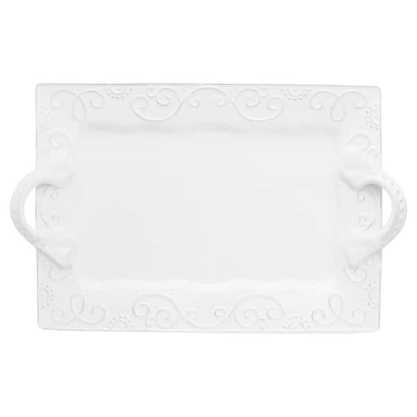 Mina Ceramic White Rectangular Platter with Handles - Bed Bath & Beyond ...