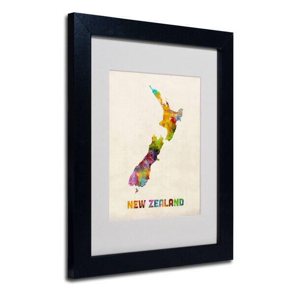 Michael Tompsett 'New Zealand Map' White Matte, Black Framed Wall Art ...
