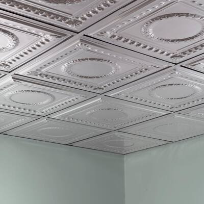 Fasade Rosette Brushed Aluminum 2-foot Square Lay-in Ceiling Tile ...
