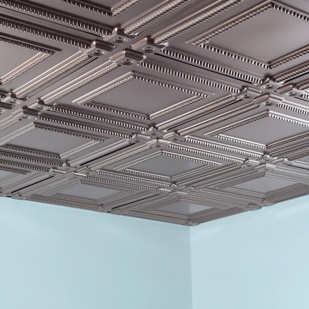 Fasade Coffer Brushed Nickel 2-foot Square Lay-in Ceiling Tile ...