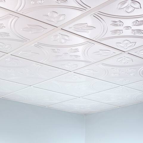 Fasade Traditional Style #5 Gloss White 2-foot Square Lay-in Ceiling ...