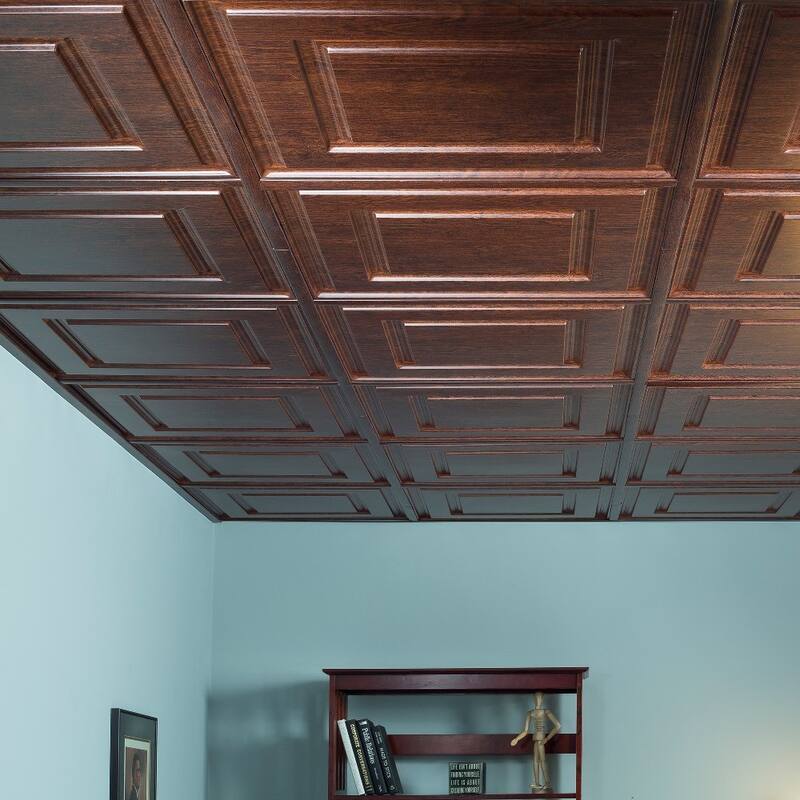 Fasade Raised Coffer Walnut 2-foot Square Lay-in Ceiling Tile ...