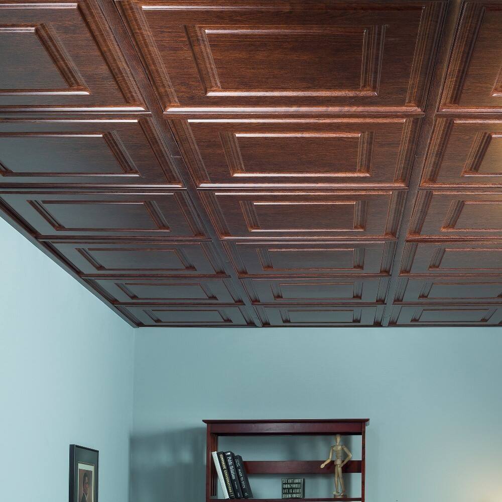 Fasade Raised Coffer Walnut 2-foot Square Lay-in Ceiling Tile ...