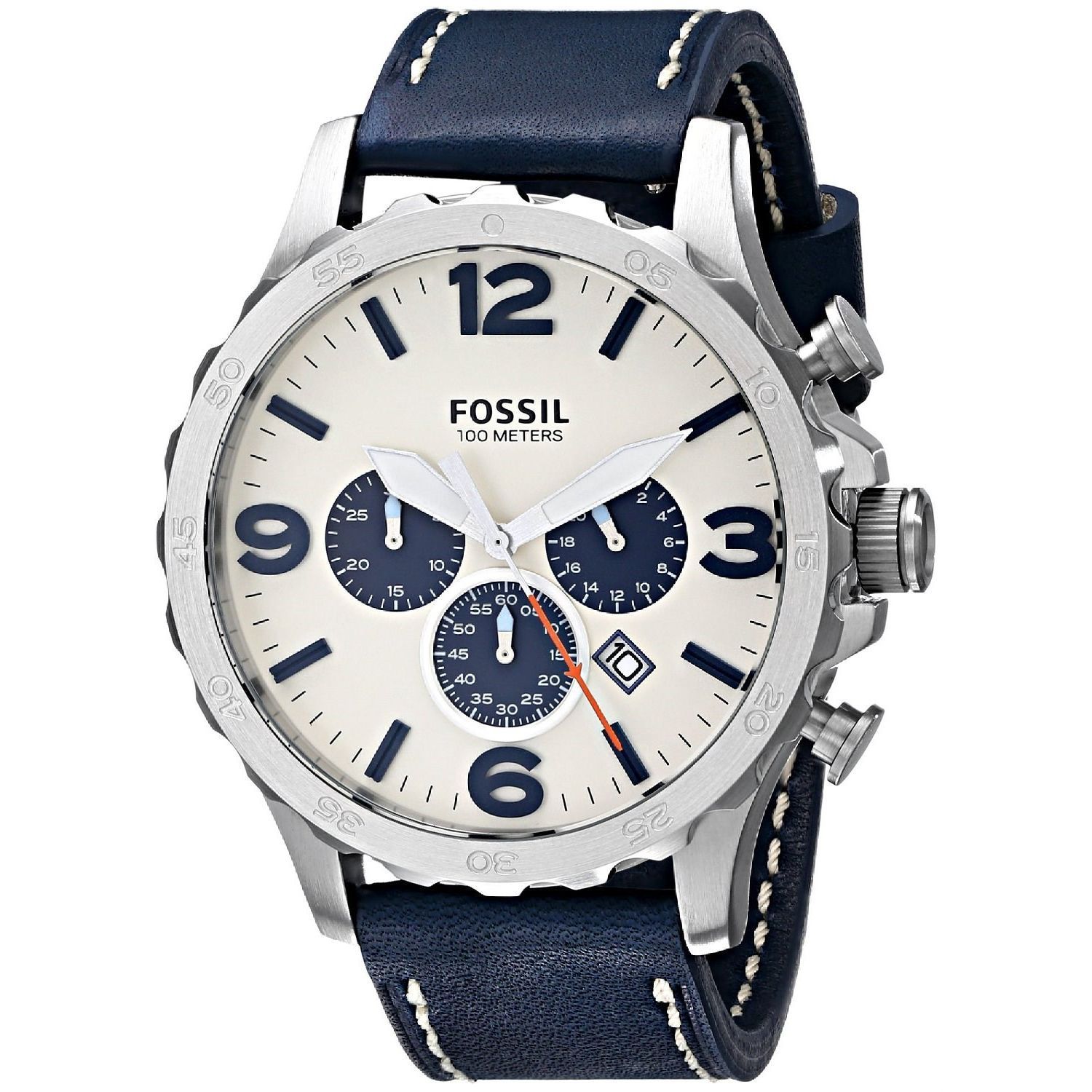 Shop Fossil Men's 'Nate' Chronograph Blue Leather Watch - Free Shipping ...