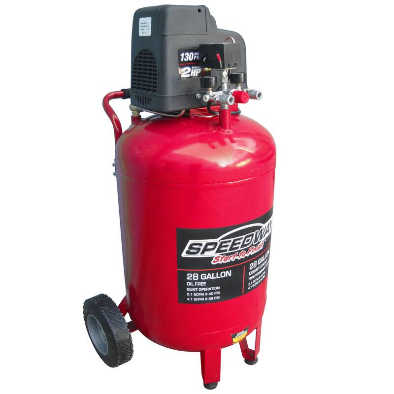 Speedway 28 Gal Oil Free 2HP Vertical Compressor with dual line quick ...