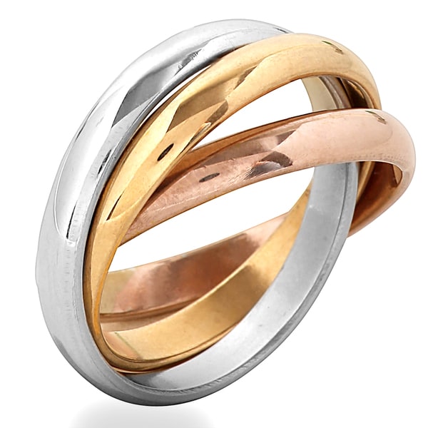 Shop Women's Tri-color Stainless Steel Intertwined Triple Band Ring ...