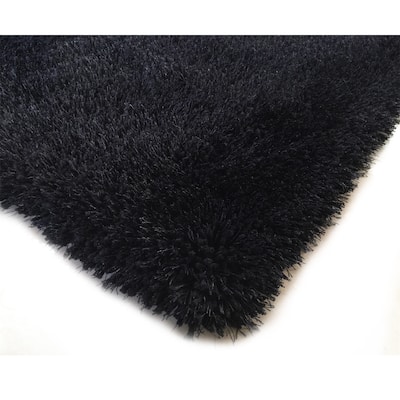 Handmade Black Shag Area Rug - 5' x 7' - Overstock - 10544576
