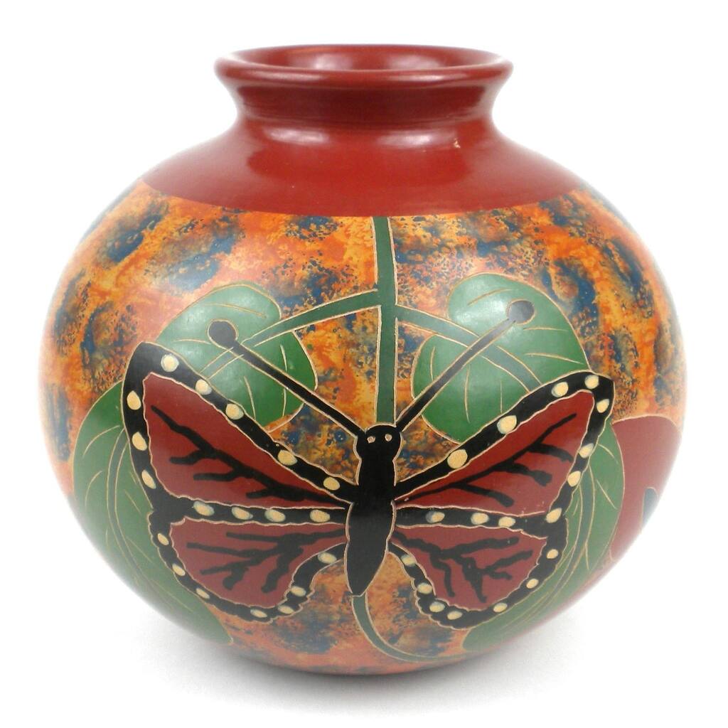 Handmade 6-inch Tall Vase - Monarch Butterfly Design (Nicaragua ...
