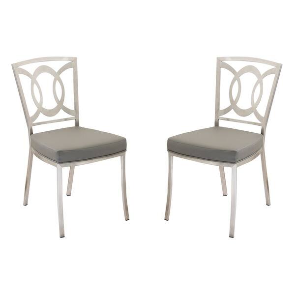 Drake Modern Dining Chair In Grey Leatherette and Stainless Steel (Set ...
