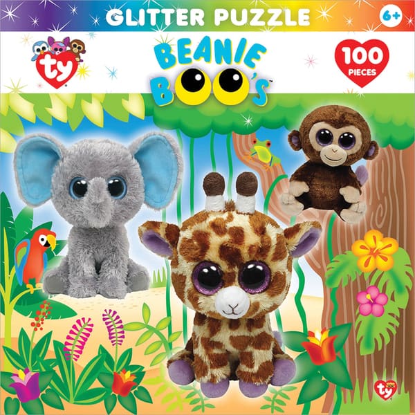 Jigsaw Puzzle Ty Beanie Boo Glitter 100pc 15inX11.5inJungle Club - Bed ...